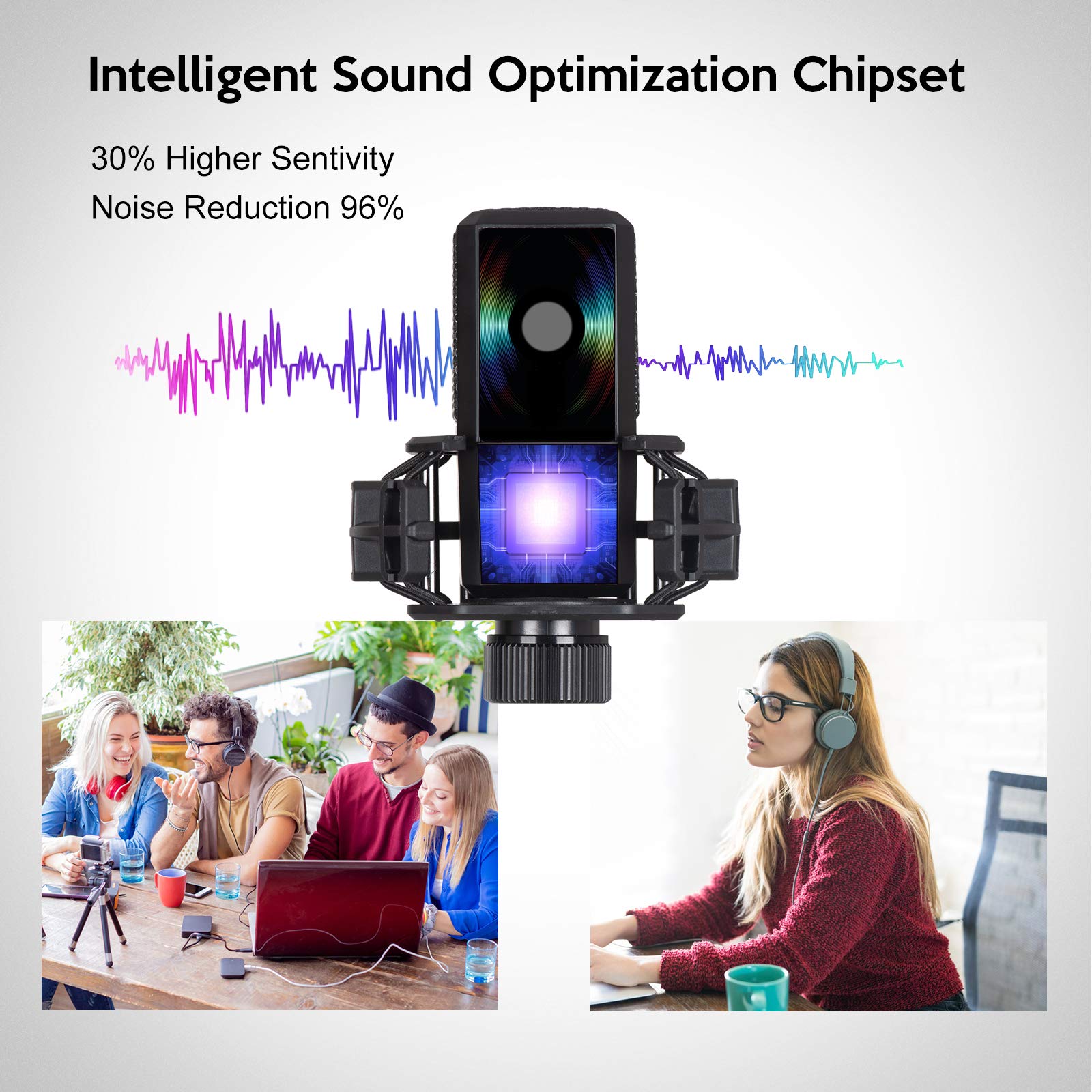 Dr.Raderm Condenser Recording Microphone with Stand, Professional Microphone for Studio Podcast Gaming YouTube Live Streaming 3.5mm Plug and Play Mic Compatible PC Computer Laptop Mac Windows