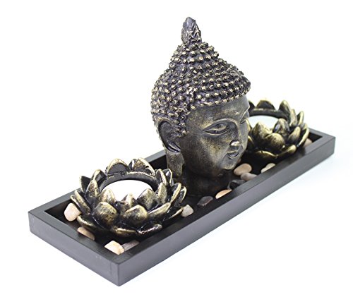 Tabletop Buddha Head Lotus Tea Light Candle Holder Home Decor Relaxing Gift Zen Garden Series