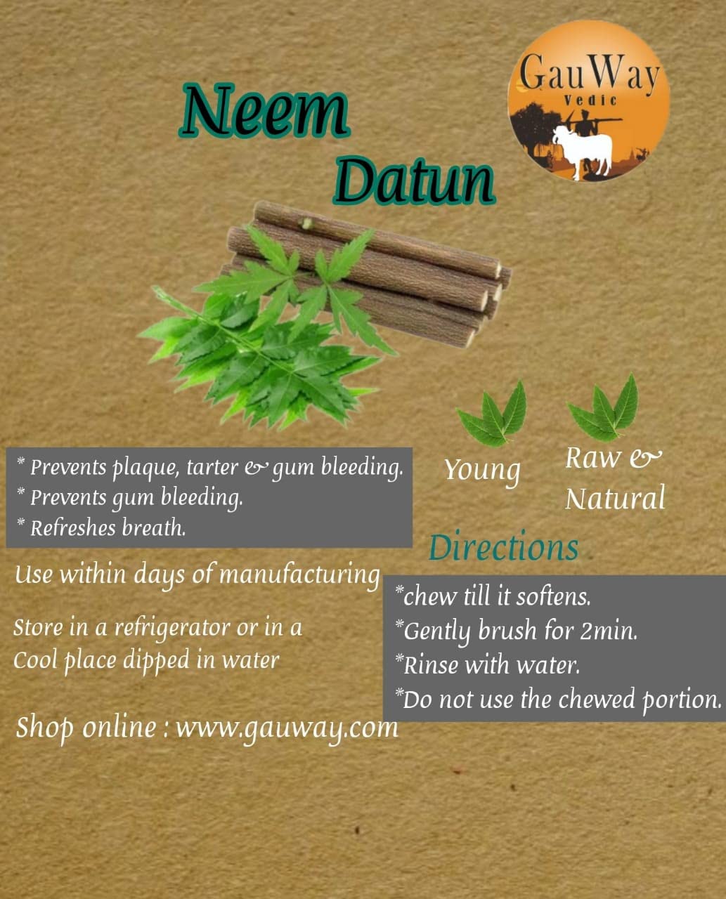 GAU-WAY Natural Neem Chew Sticks Datun Ayurvedic Organic Toothbrush for Brushing Teeth, Remove Bad Breath & Gems, Relieve Tooth Ache (15)
