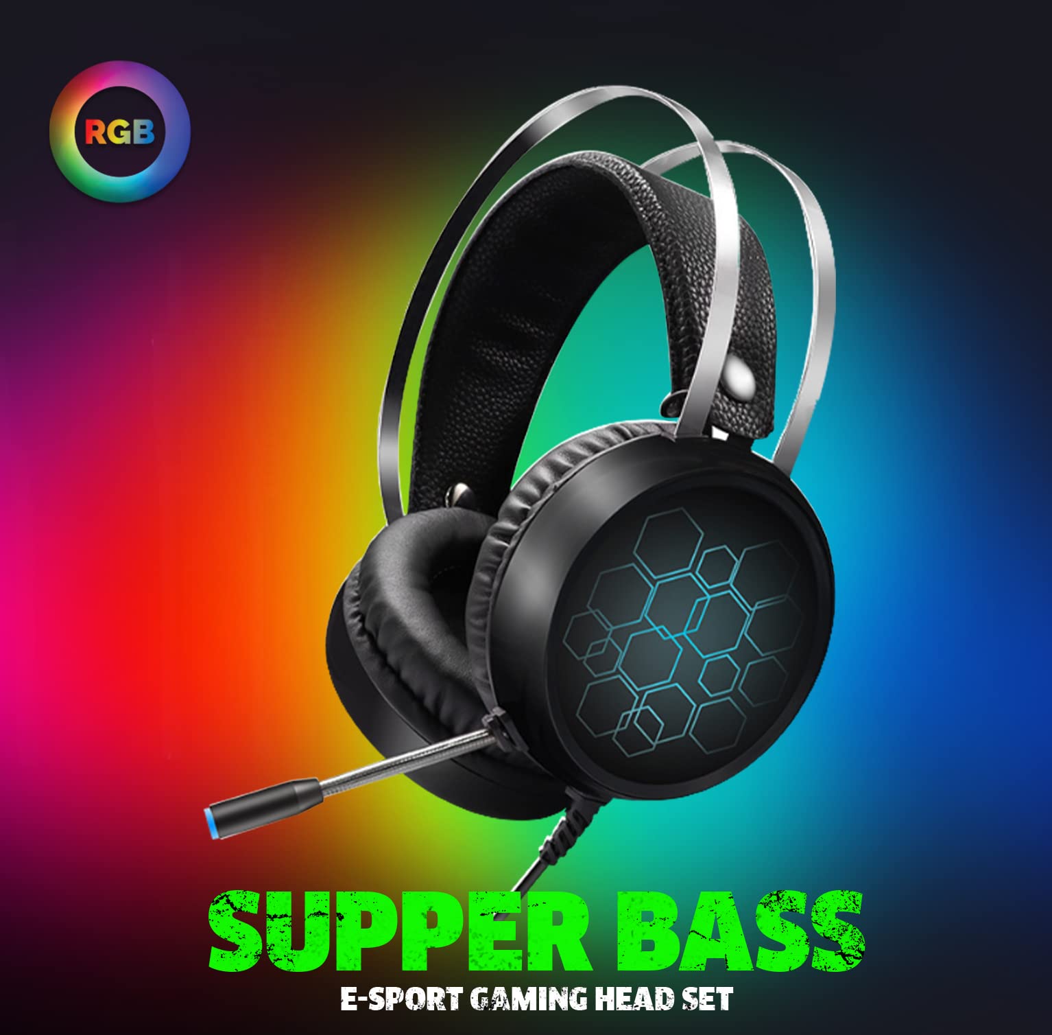 Dracaena Headset: USB dual 3.5mm - Over-ear Headphones with Noise cancelling - Deep Bass Stereo Sound - Ear Flexible Microphone Volume Control - LED light