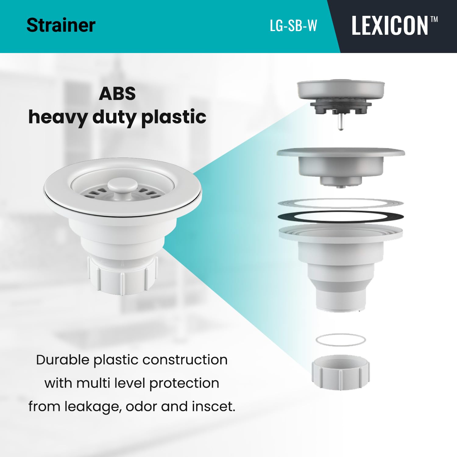 Lexicon Quartz Kitchen Sink Strainer with White Finish, Fits 3.5 Inch Drain Hole LG-SB-W