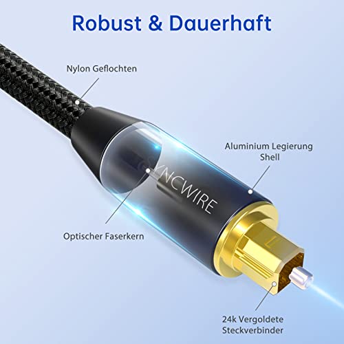 Syncwire Digital Optical Audio Cable 10 Feet, [24K Gold-Plated, Durable Nylon] Fiber Optic Toslink Cord Compatible with Sound Bar, Home Theater, TV, Playstation, Samsung Black