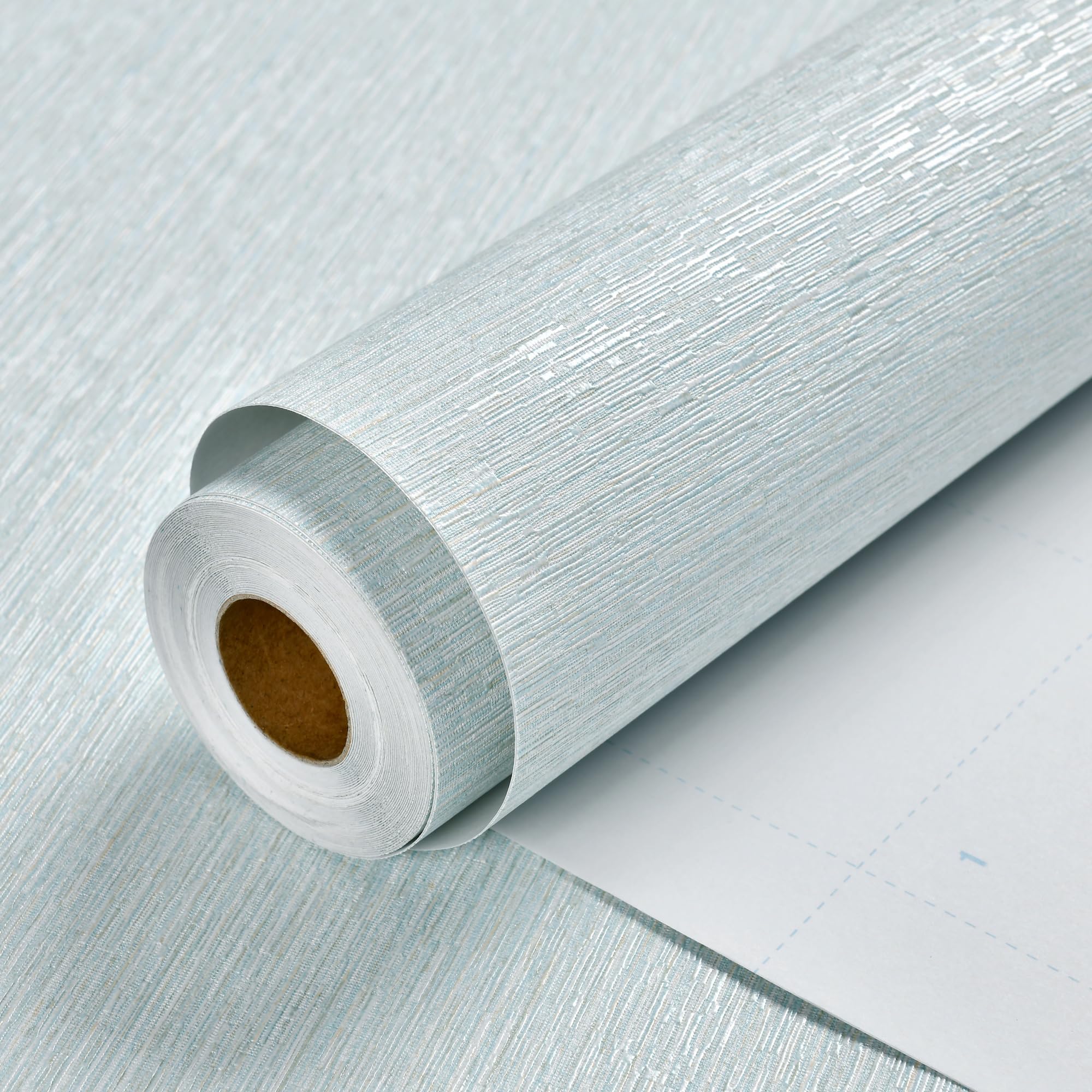 Haimin Grasscloth Wallpaper Peel and Stick 20.9in X 393in Fabric Contact Paper Wall Paper Textured Wallpaper Horizontal Stripes Look Wallpaper Self-Adhesive Thick Vinyl Embossed Wallpaper (Light Blue)