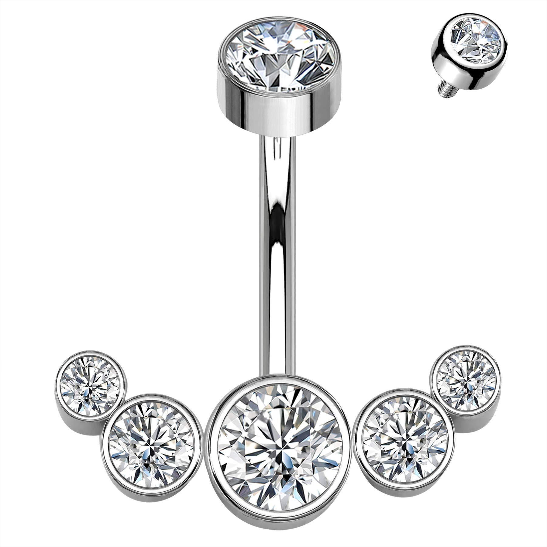 COCHARM G23 Solid Titanium Belly Button Ring 14g Bezel Cluster Opal Belly Rings Dangle Belly Button Rings Surgical Steel for Women Men