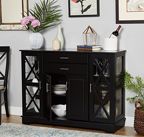 Target Marketing Systems Kendall Dining Buffet Cabinet with Storage, Modern 2-Drawer Kitchen Sideboard Doors, and 2 Adjustable Glass Shelves, 47.25" Inch, Black