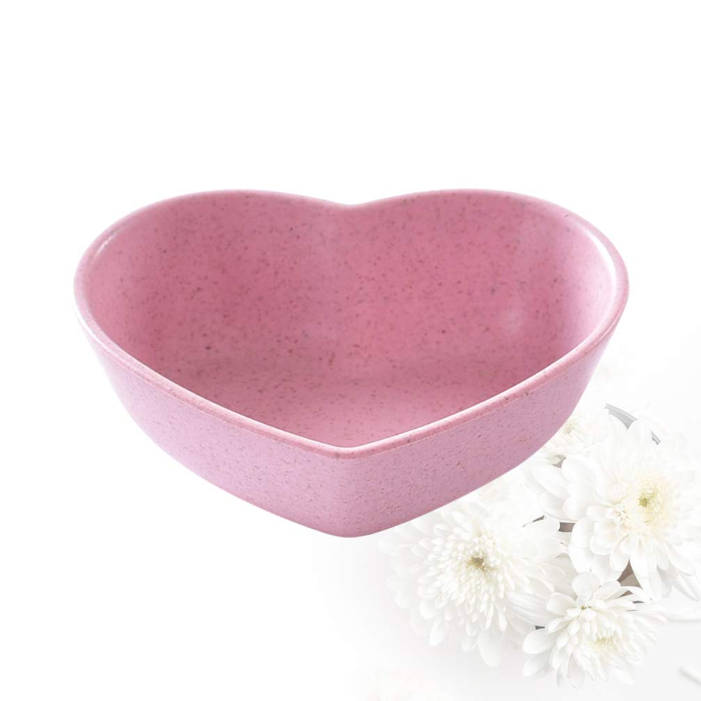 DOITOOL 4pcs Cute Heart Shaped Seasoning Dish Wheat Straw Love Sauce Dish Condiment Dishes Sushi Soy Dipping Bowl Snack Serving Dish for Wedding Valentines Day Party Decoration Pink