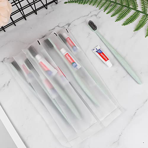 Xuezoioy Disposable Toothbrushes with Toothpaste,60Pack Green Individually Wrapped Disposable Travel Toothbrushes Kit in Bulk for Homeless,Nursing Home,Hotel,Charity