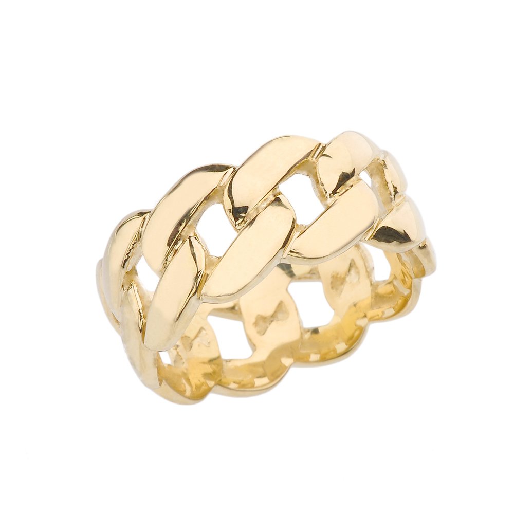 Celtic Rings 14k Gracious Yellow Gold 10 mm Unisex Cuban Link Chain Eternity Band Ring (Size 7.25)
