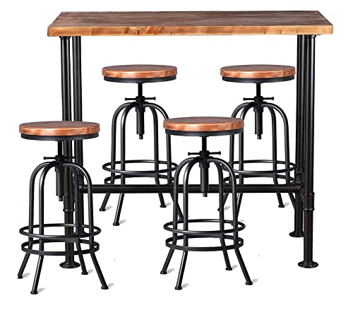 LOKKHAN Rectangular Dining Table for 4, (47.3" L x 41.3" H x 23.6" W), Heavy Duty Metal Pipe, Solid Wood Desktop, Home Kitchen Bar Office Cafe Pub, Rustic Industrial, Black & Brown