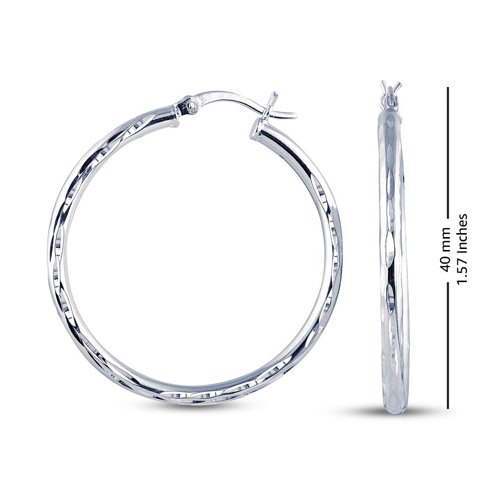 Charmsy 925 Sterling Silver Diamond-Cut Hoop Earrings 2.5mm Tube Medium Large Italian Classic Click-Top for Women 40mm