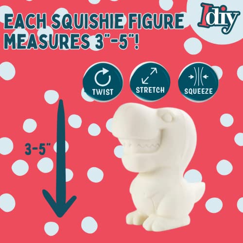 DIY Party Craft Kit Jumbo Dino Squishies (12 Different Dinosaurs) Value Pack-White Kawaii Scented Slow Rising Squishy Toys, Scented Stress Relief, Kids Classroom, Birthday Party Activity Gift (4"-6")