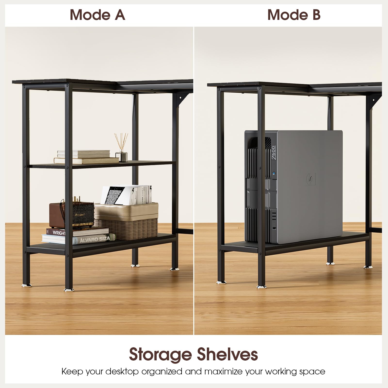 GZSHIYITECH 43" L Shaped Office Desk with Reversible Storage Shelves Can be Used as a Game Desk or Computer Desk Modern Design Corner Desk (Black)