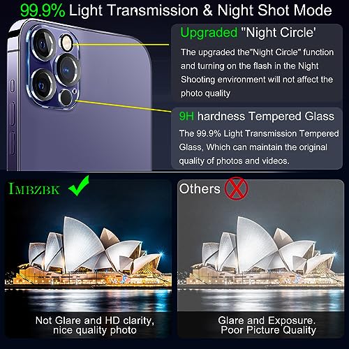 IMBZBK 3 Pack Screen Protector for iPhone 14 Pro Tempered Glass with 3 Pack Camera Lens Protector, Accessories 9H Anti Scratch for Apple 14 Pro, 2.5D Curved, Case Friendly, Transparent