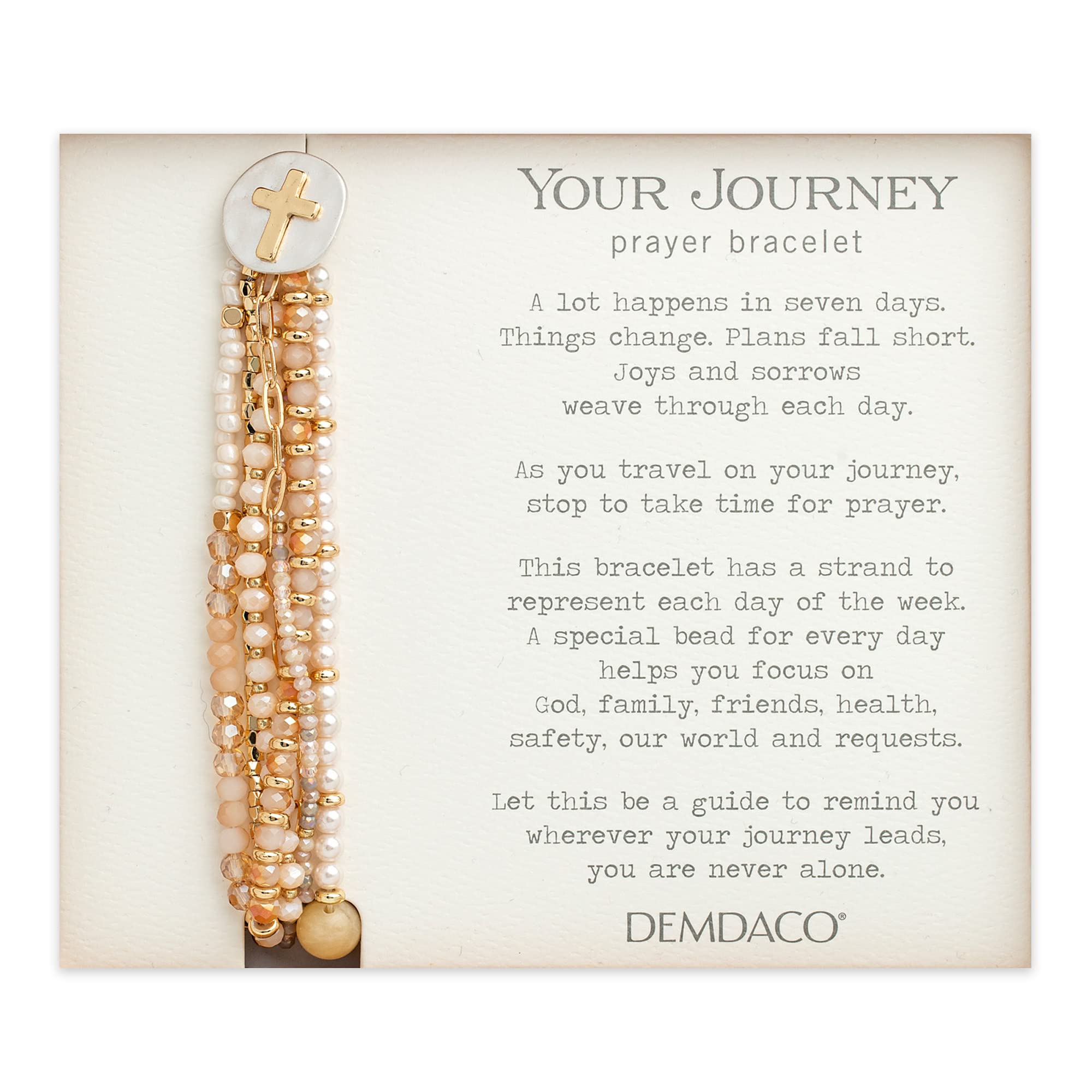 DEMDACO Champagne Beaded One Size Glass and Metal Adjustable Prayer Bracelet