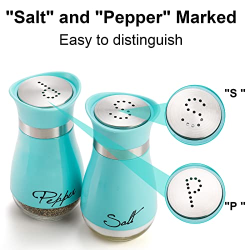 Tebery 4 Ounces Blue Salt and Pepper Shakers Set Stainless Steel & Glass Spice Dispenser Classic, Refillable Design