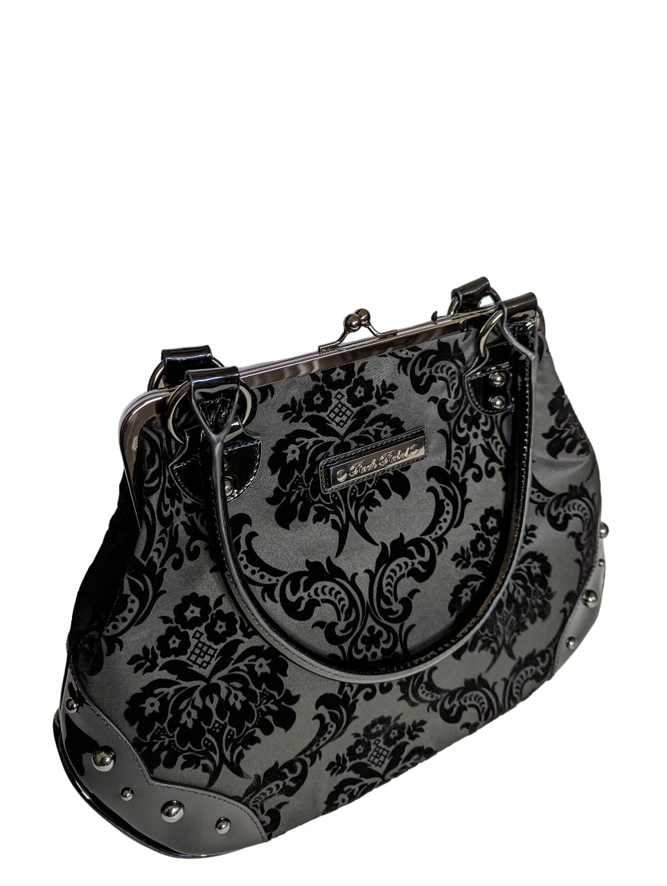 Rock Rebel Mistress Black on Black Victorian Damask Retro Kisslock Purse