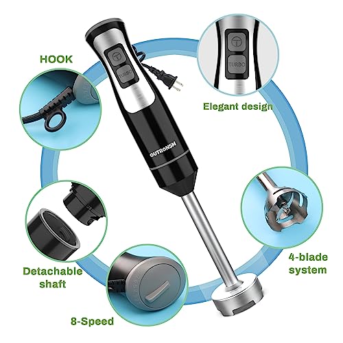 Immersion Blender Handheld, Hand Blender with 500ml Food Chopper, 600ml Container, Milk Frother, Egg Whisk, Puree Infant Food, Smoothies, Sauces and Soups β Black