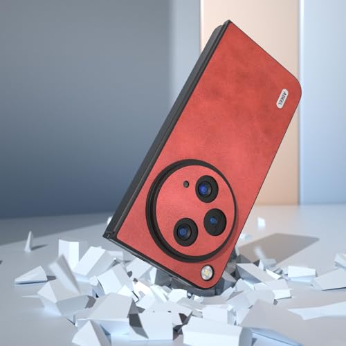Covthch PU Leather Case Compatible with Oneplus Open, Flip Book Faux Leather Cowhide Pattern Phone case | Lightweight Thin Anti-Scratch Leather Hard PC Bumper OnePlus Open Cover for Women Men-Red