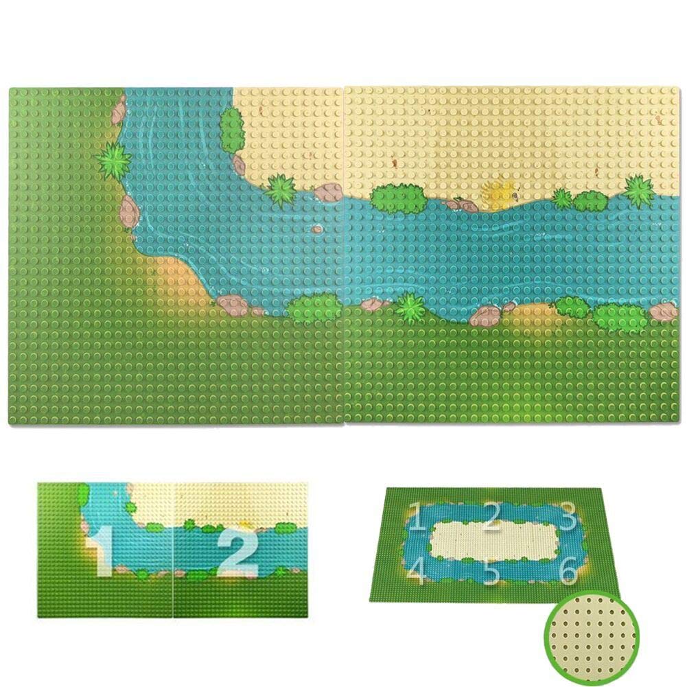 Taken All Grassland Rivers Pattern Baseplate 10" x 10" - Building Brick Base Plate Perfect Combination with Major Brands,for City Roads Building Blocks Kids Toy (1 Straight + 1 Curve)