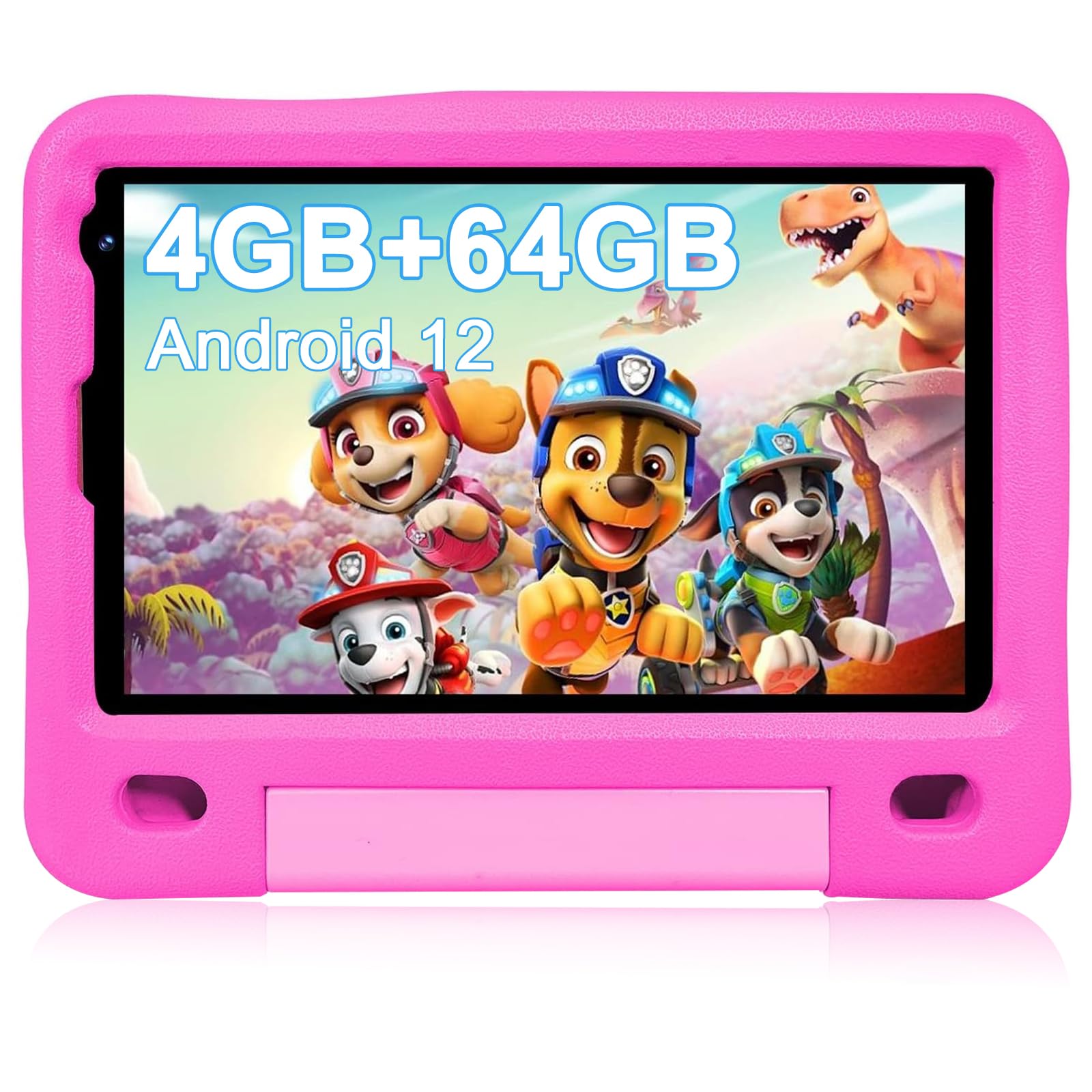 DUODUOGO Kids Tablet 8 inch, Android 12.0 Tablet for Kids, Tablet with Quad-Core Processor, 64 ROM + 4GB RAM Storage, WiFi/Parental Control/Shockproof Case/Educational/Games-Pink