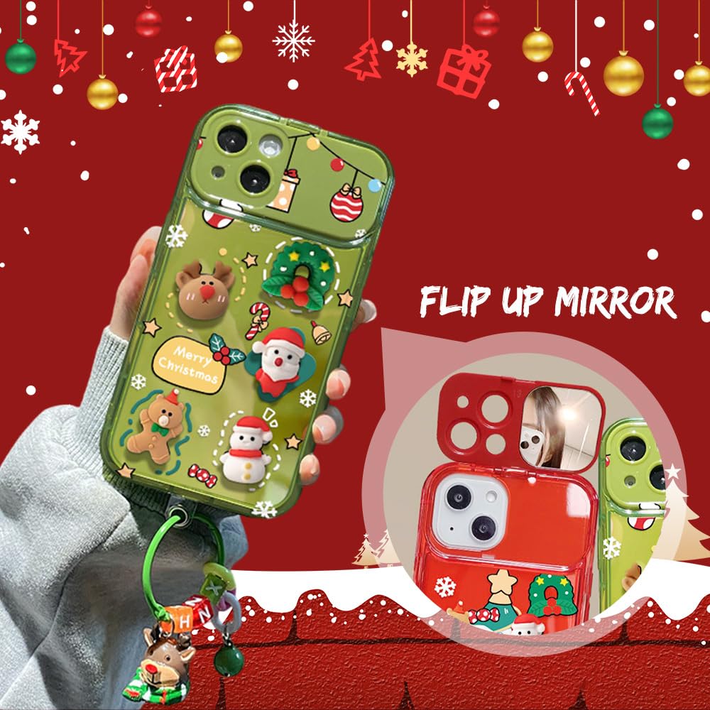 Christmas Tree Pendant Flip Mirror Case Cover for iPhone, 2023 New Christmas Tree Phone Case with Pendant for iPhone 13/14/15 (Green, for iPhone 13 Pro Max)