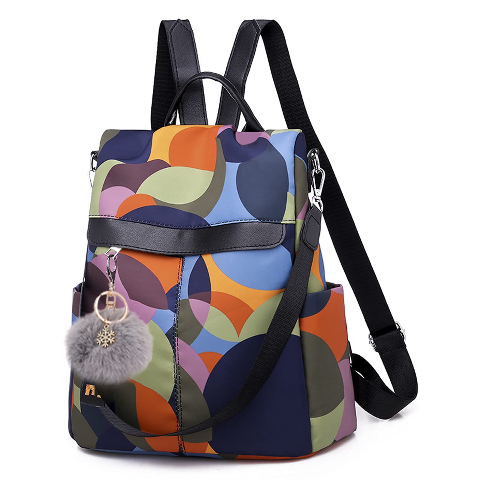 COFIHOME Fashion Backpack for Women Anti-theft Waterproof Rucksack Daypack Shoulder Bag Ladies Rucksack Laptop Handbag Casual Travel Hiking Backpack Purse with Pom Pom Keychain, Large, Multicolor