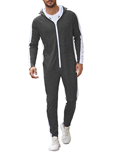 COOFANDY Front Zipper Jumpsuits for Men One Piece Athletic Tracksuits with Pockets Gray L