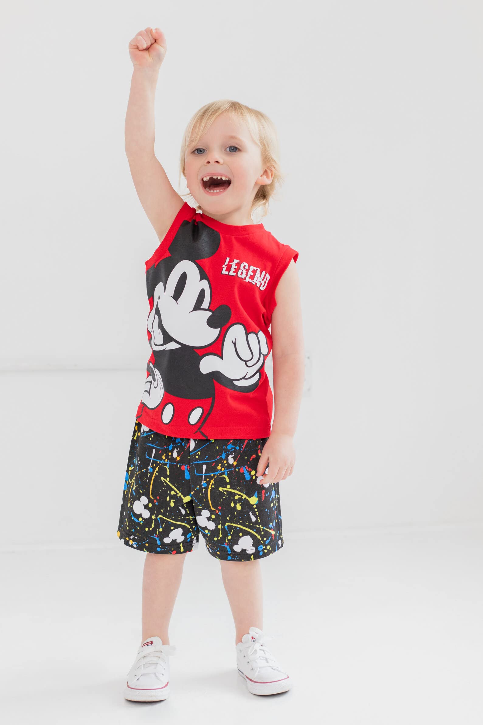 Disney Mickey Mouse Little Boys 3 Piece Set: T-Shirt Tank Top French Terry Shorts 7-8