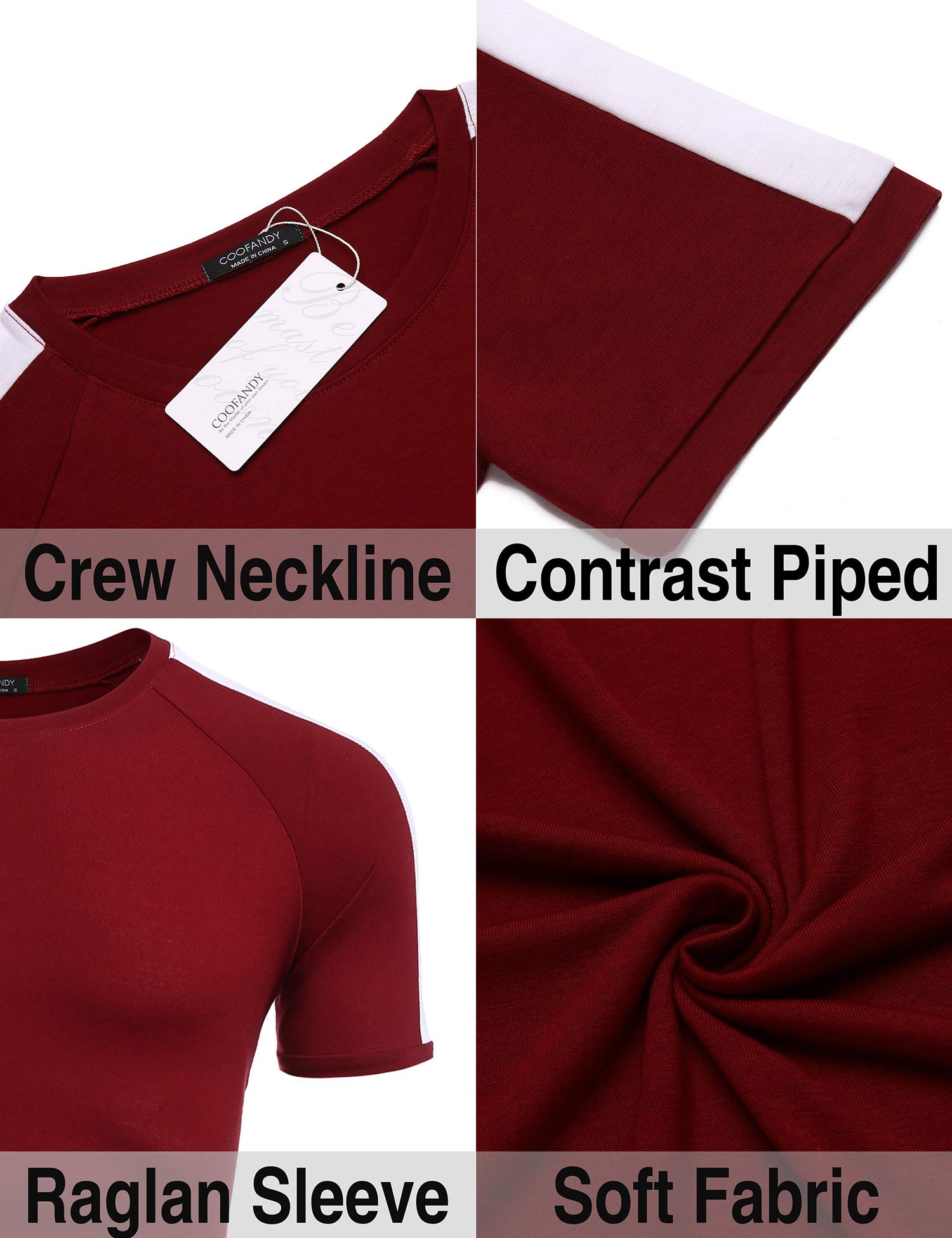 COOFANDY Mens Bodybuilding Workout Shirts Soft Gym Muscle T-Shirt Wine Red M