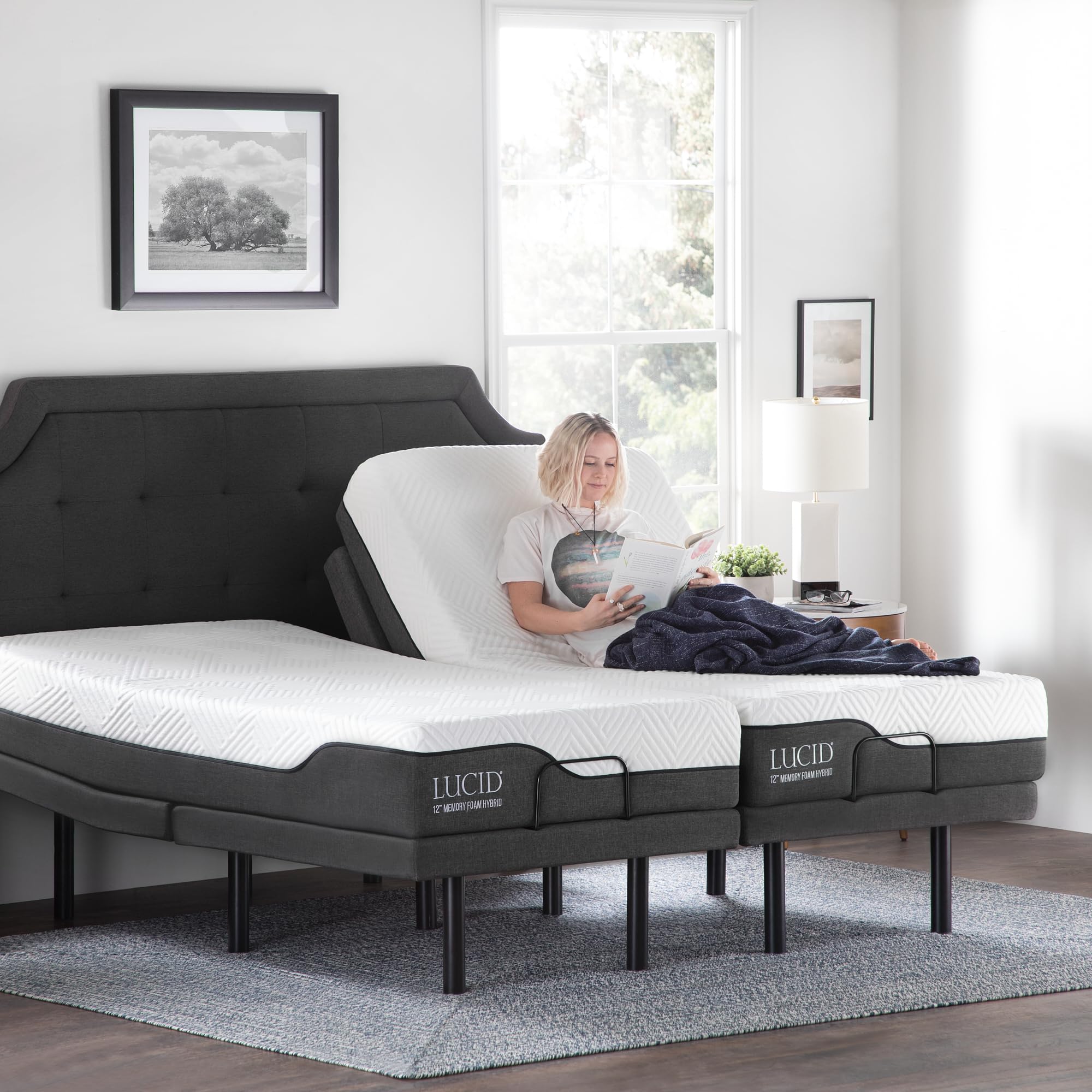 LUCID L300 Adjustable Bed Base with LUCID 12 Inch Memory Foam Hybrid Mattress - Twin XL