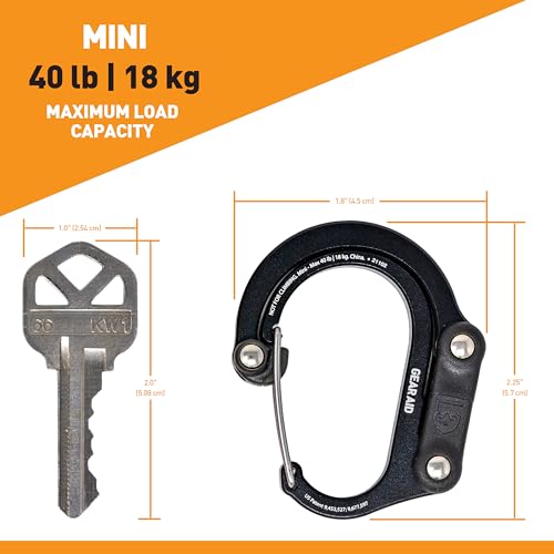 GEAR AID HEROCLIP Carabiner Clip and Hook (Mini) for Travel, Luggage, Purse and Small Bags, Stealth Black, 2 Pack