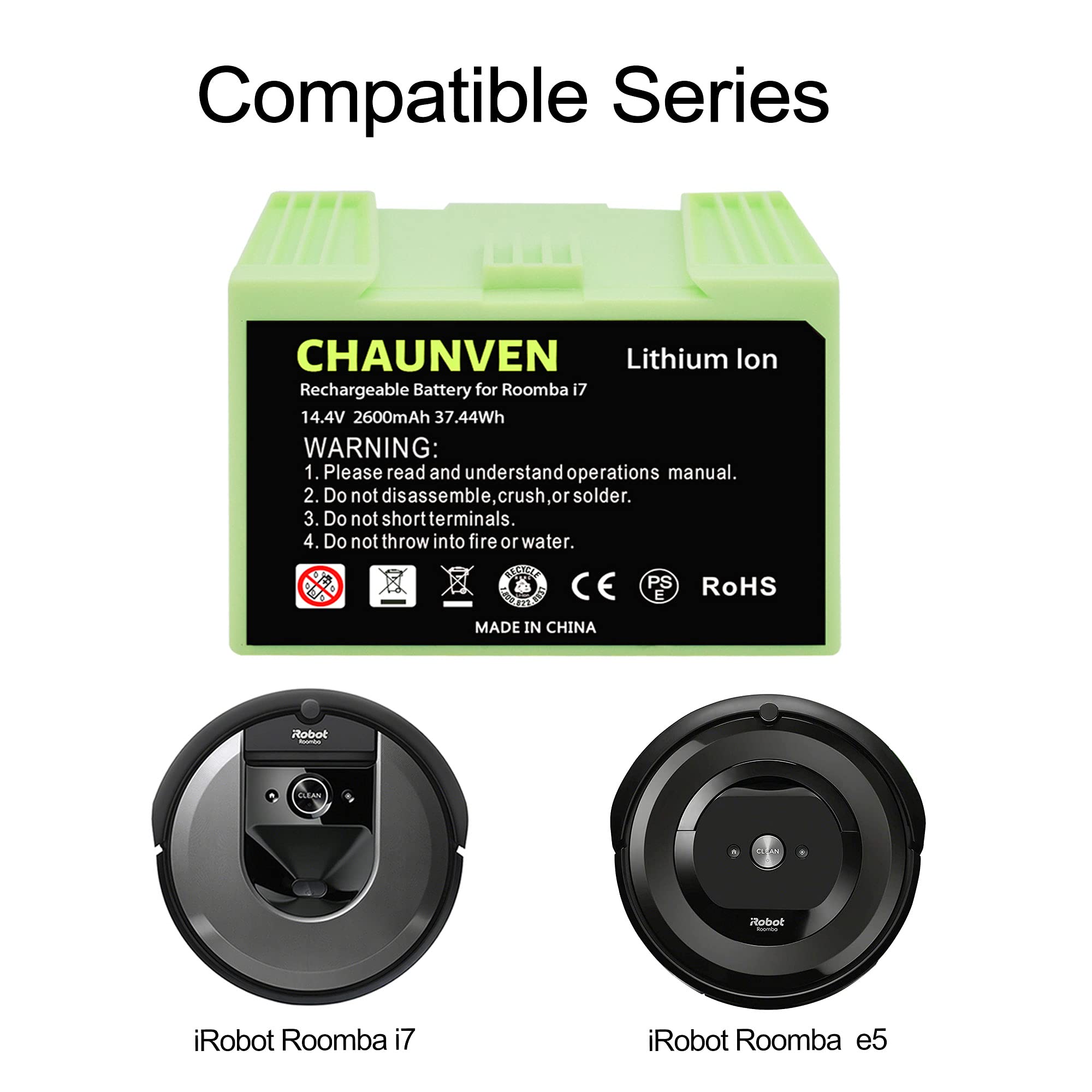 CHAUNVEN 14.4V 2600mAh I7 Battery for iRobot Roomba I7 Battery I Series and E Series i7 i7+ i3 i4 ABL-D1 4624864 e5 e6 Lithium Ion Battery