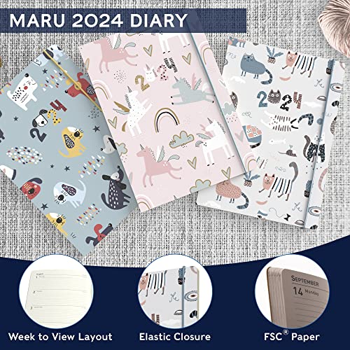 Collins Maru 2024 Diary A5 Week To View Cut Flush Diary - Lifestyle Planner and Organiser for Office, Work, Personal and Home - January to December 2024 Diary - Weekly - Cats - MR153.CT-24