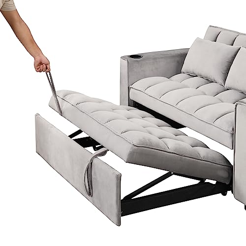 Convertible Sofa Couch with Pull-Out Sleeper,Adjustable Loveseat Armchair Single Bed Chair with Cup Holder,USB Port,Side Pocket&Pillows for Living Room/Apartment/Office/Studio/Small Place