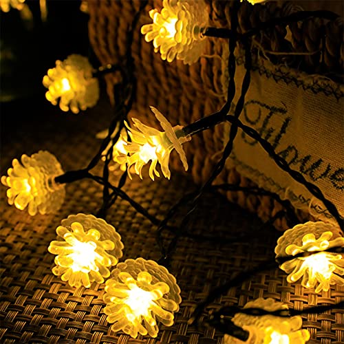 WYNDCM Christmas Curtain String Lights, Solar Pine Cone String Lights Waterproof Fairy Light for Home Garden Decor Lights Xmas Tree Wedding Party Festival Decoration,3,7M50Lights