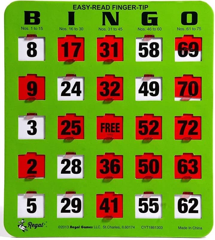Regal Bingo Bingo Cards with Sliding Windows - Green Reusable & Large Bingo Cards - Ideal for Family Fun Bingo Game Night - No Chips & Daubers Needed - 25 Pcs