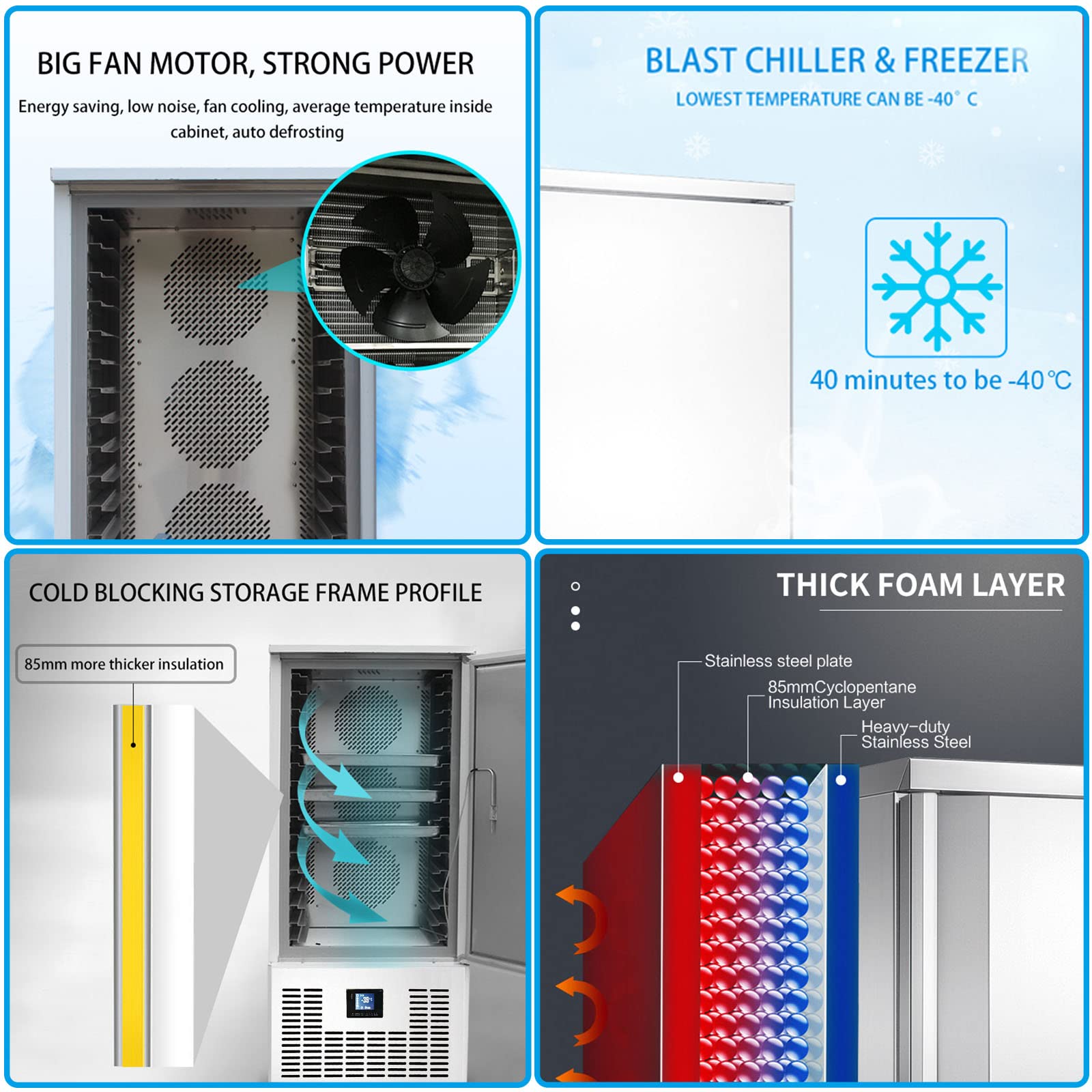 Kolice Commercial 5 Trays Blast Chiller & Freezer, Chest Freezer, Blast Freezer, Dumpling Freezer, Batch Freezer for Pastry, Hard ice Cream, Chicken, Fish, Dessert etc. -40°F