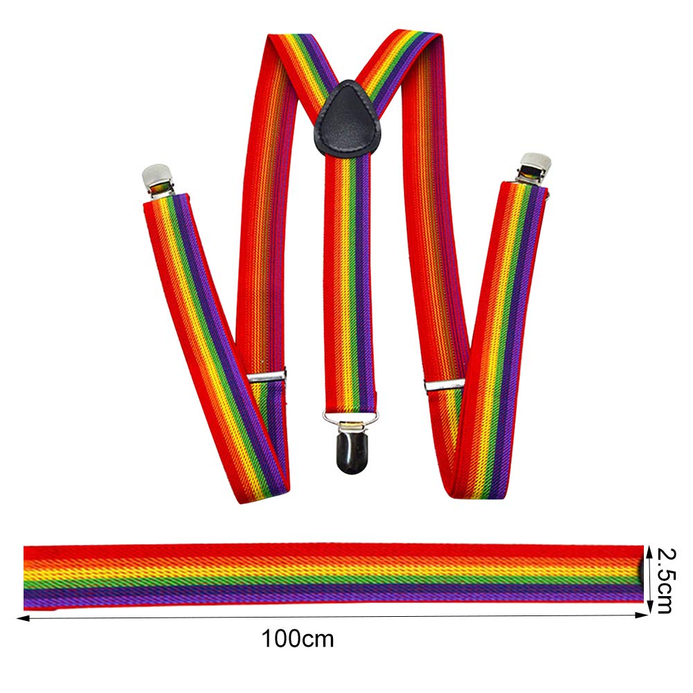 Denpetec Suspenders, Rainbow Y Back Style for Men and Women with Strong Metal Clips, Adjustable Elastic Suspenders for Adults, Unisex