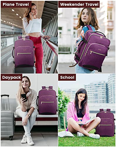 LOVEVOOK Large Travel Laptop Backpack Women, 40L Flight Approved Carry on Backpack Waterproof 17.3inch Luggage Daypack Business Weekender Overnight Backpacks Bag with 3 Packing Cubes, Purple