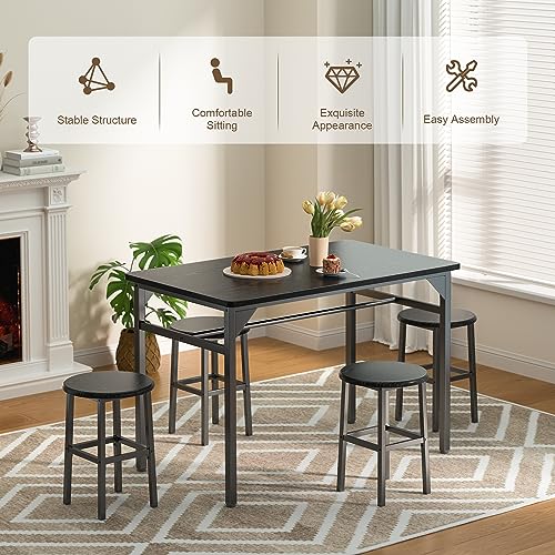 Qsun 5-Piece Dining Table and Chairs Set for 4, Kitchen Table Set for Kitchen, Dining Room, Breakfast Nook and Home Bar, Dining Table Set for Small Apartment, Black