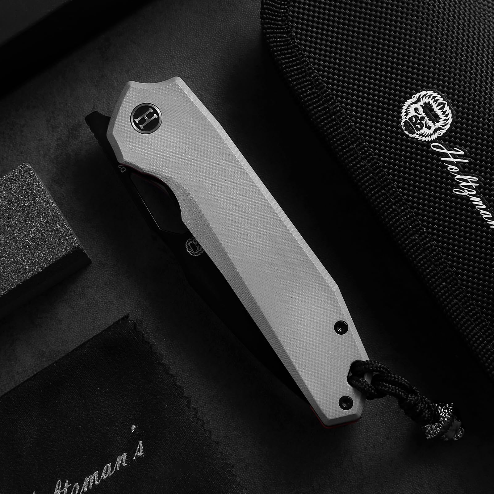 Holtzman's Gorilla Survival Mens Folding Pocket Knife Set D2 Steel Blade G10 Handle Pocket Knife EDC Gift set for Men (black blade+dark grey/ed liner G10 handle)