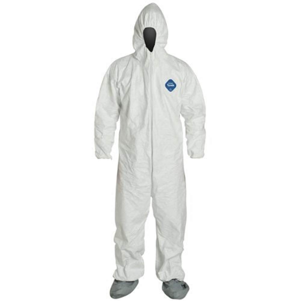 DuPont TY122S Disposable Elastic Wrist, Bootie & Hood White Tyvek Coverall Suit 1414 (Medium)