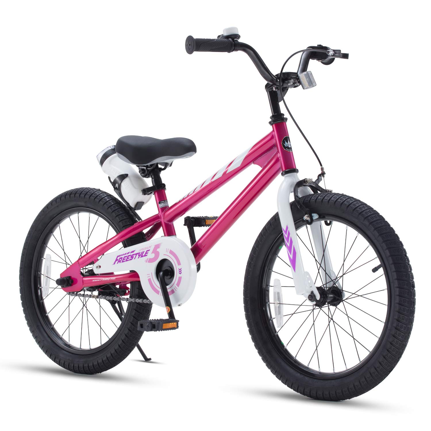 RoyalBaby Freestyle Kids Bike for Boys Girls Childrens Bicycle with Kickstand, 18 Inch Fuchsia