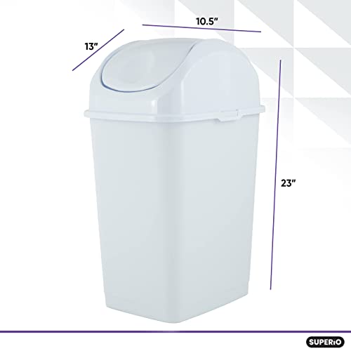 Superio Swing Top Trash Can, Waste Bin for Home, Kitchen, Office, Bedroom, Bathroom, Ideal for Large or Small Spaces - White (3 Pack- 4.5 Gal, 9 Gal, 13 Gal)