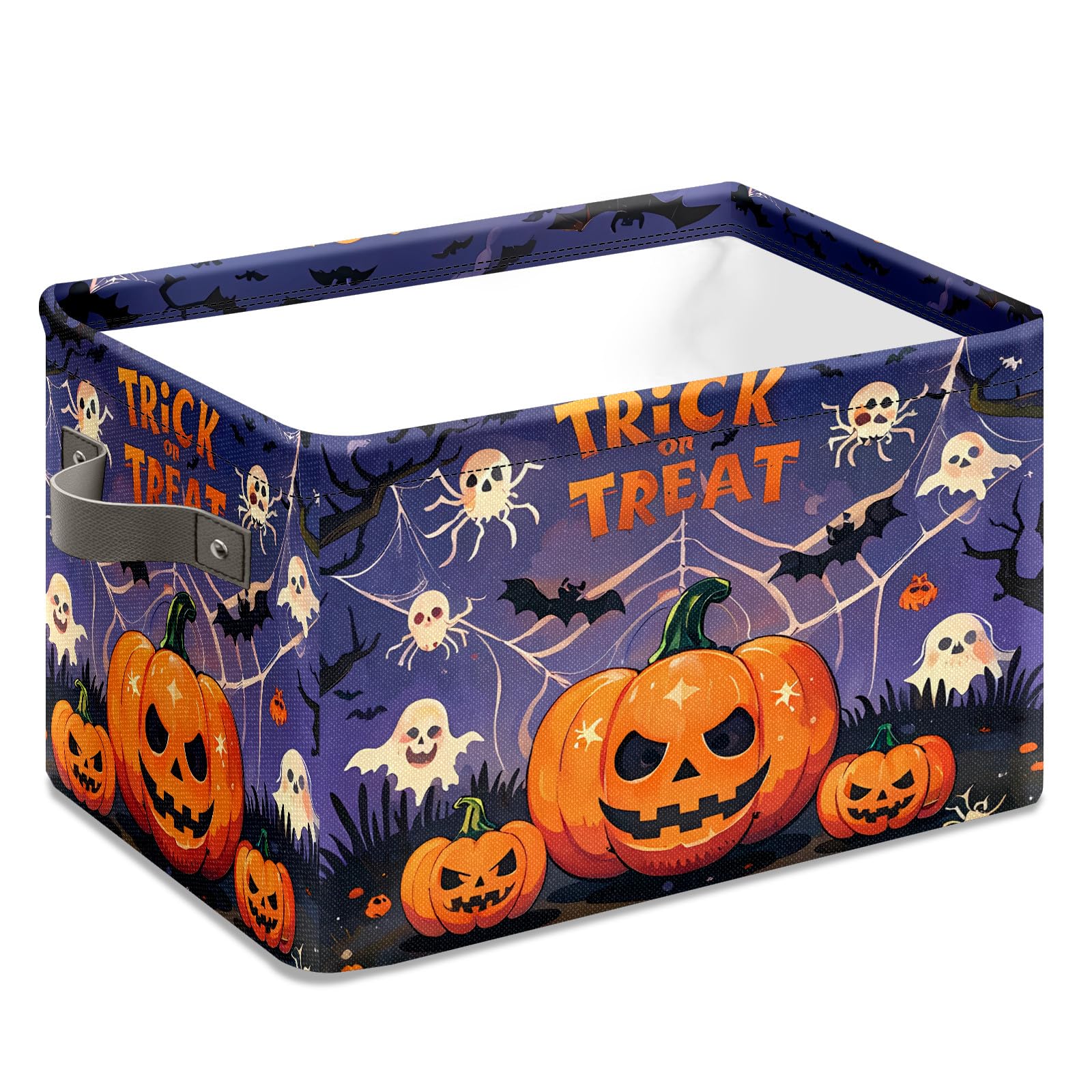 Halloween Basket,Spooky Basket Pumpkin Halloween Storage Gift Basket with Handles Decorative Foldable Storage Bin 14 x 10 x 9