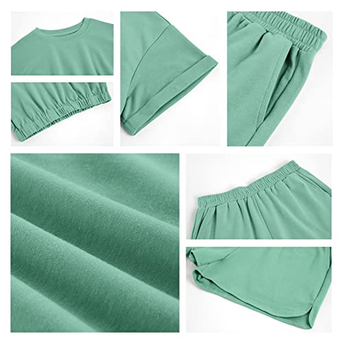 DOBULO Women's Workout Sets 2 Piece Gym Outfits Crop Tops High Waist Running Shorts Yoga Activewear