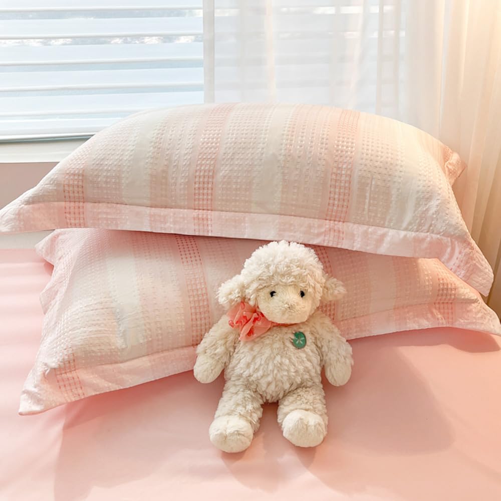 Mengersi Waffle Weave Duvet Cover Set,Aesthetic Bedding Set Comforter Cover with Pillowcase for All Season (No Comforter Included) (Pink, Queen)