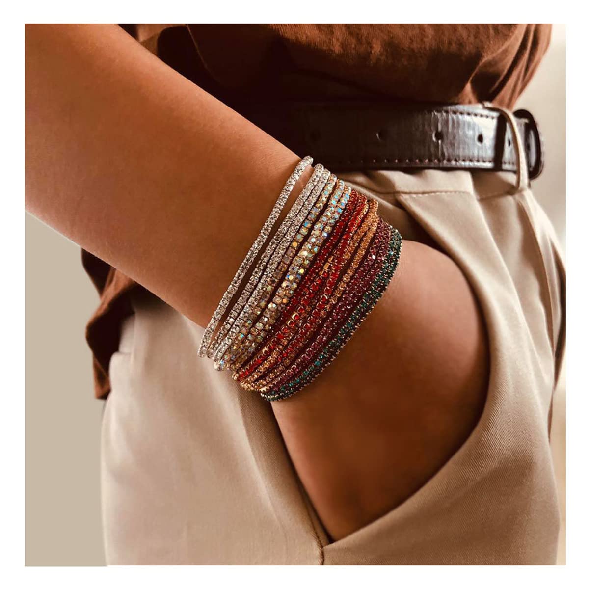 DIMISHIN Rhinestone Stretch Bracelet for Women Stacking Crystal Tennis Bracelet Diamond Bracelet Set (Multicolor)