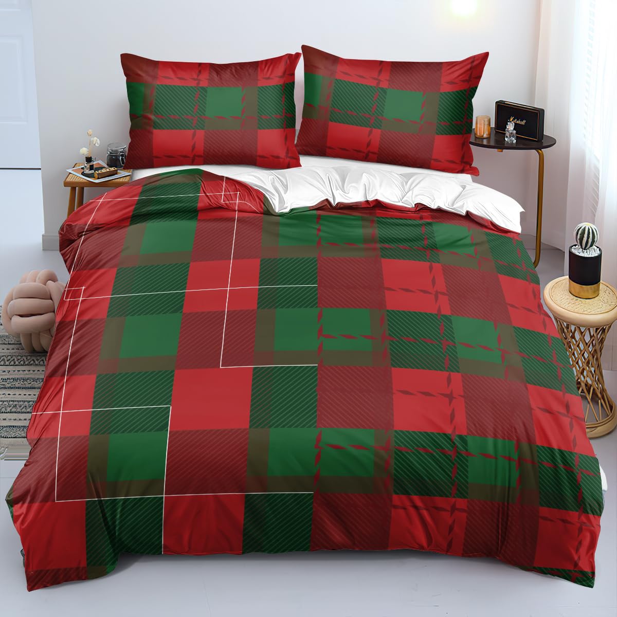 Menkala Christmas Comforter Cover Full Size,Plaid Duvet Cover for Boys Girls,Merry Christmas Bedding Sets 3 Pieces,Breathable, Soft (No Comforter)