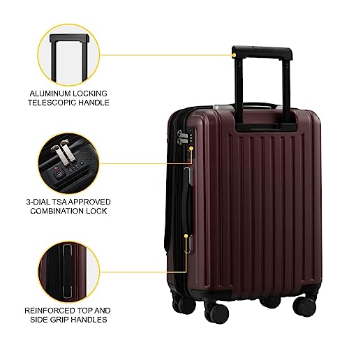 LEVEL8 Grace EXT Carry On Luggage, 20” Expandable Hardside Suitcase, ABS+PC Harshell Spinner Luggage with TSA Lock, Spinner Wheels - Red, 20” Carry-On